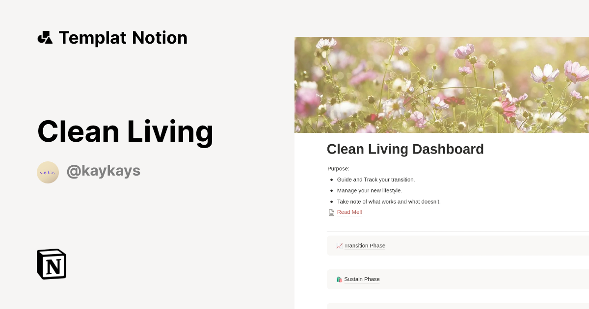 Clean Living Templat oleh KaitlanGriffithPA | Notion Marketplace