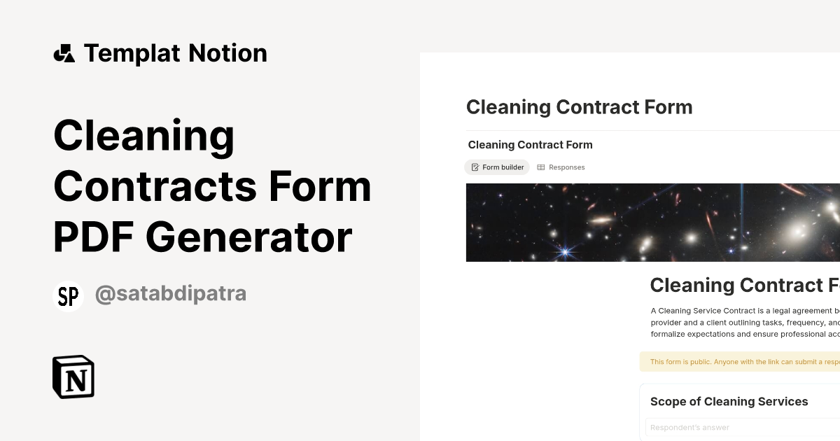 Templat Cleaning Contracts Form PDF Generator | Notion Marketplace
