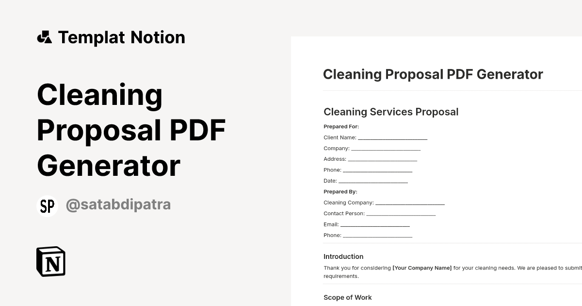 Templat Cleaning Proposal PDF Generator | Notion Marketplace