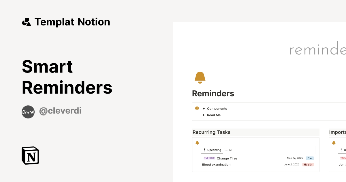 Smart Reminders Templat oleh Cleverdi | Notion Marketplace