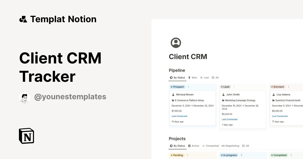 Client CRM Tracker Templat oleh Younes | Notion Marketplace