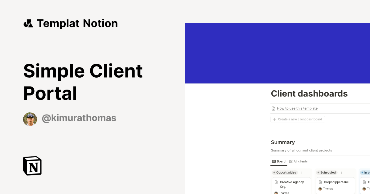Simple Client Portal Templat oleh Thomas Kimura | Notion Marketplace