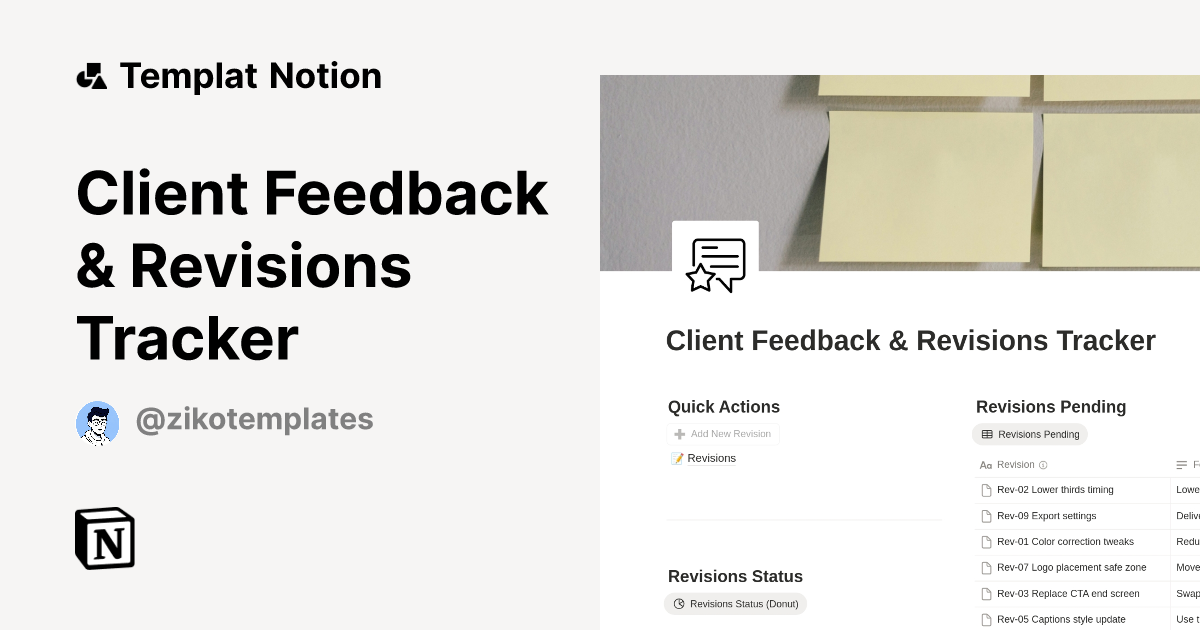 Client Feedback & Revisions Tracker Templat oleh ZikoTemplates | Notion ...