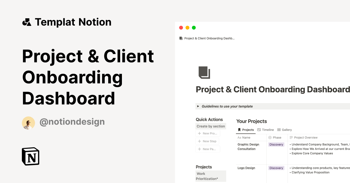 Project & Client Onboarding Dashboard Templat oleh Pits from Notion Design | Notion Marketplace