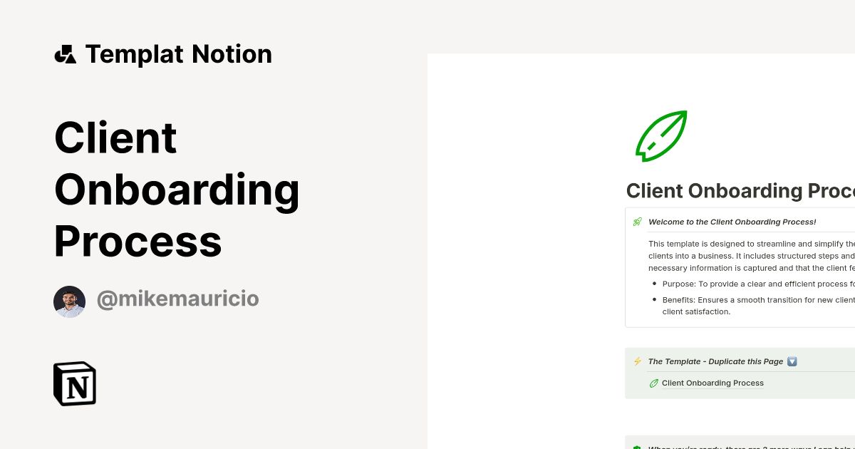 Client Onboarding Process Templat oleh Mike Mauricio | Notion Marketplace