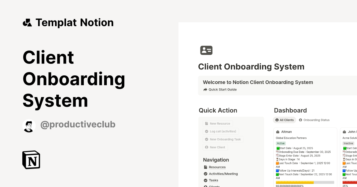 Client Onboarding System Templat oleh Productive Club | Notion Marketplace