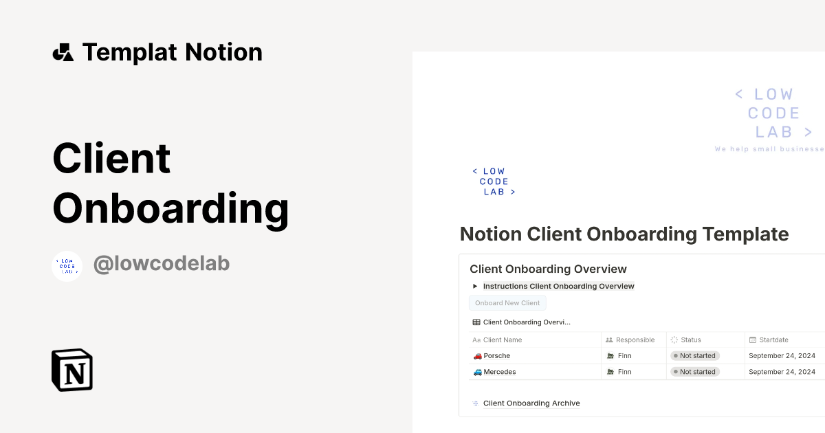 Client Onboarding Templat oleh low code lab | Notion Marketplace