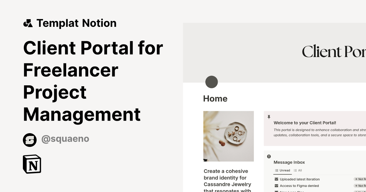 Client Portal for Freelancer Project Management Templat oleh Squaeno | Notion Marketplace
