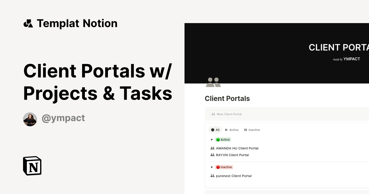Client Portals w/ Projects & Tasks Templat oleh Yvi von YMPACT | Notion Marketplace