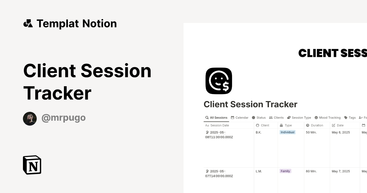 Client Session Tracker Templat oleh mrpugo | Notion Marketplace