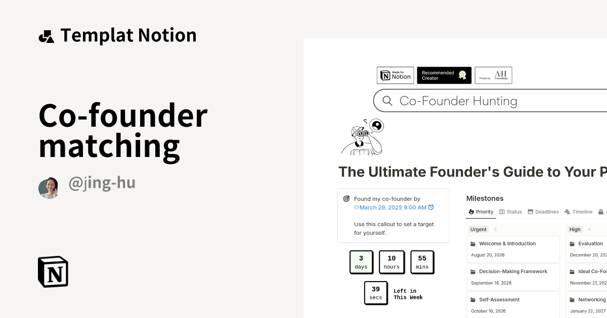 Templat Co-founder matching | Notion Marketplace