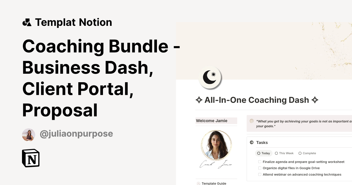 Templat Coaching Bundle - Business Dash, Client Portal, Proposal | Notion Marketplace