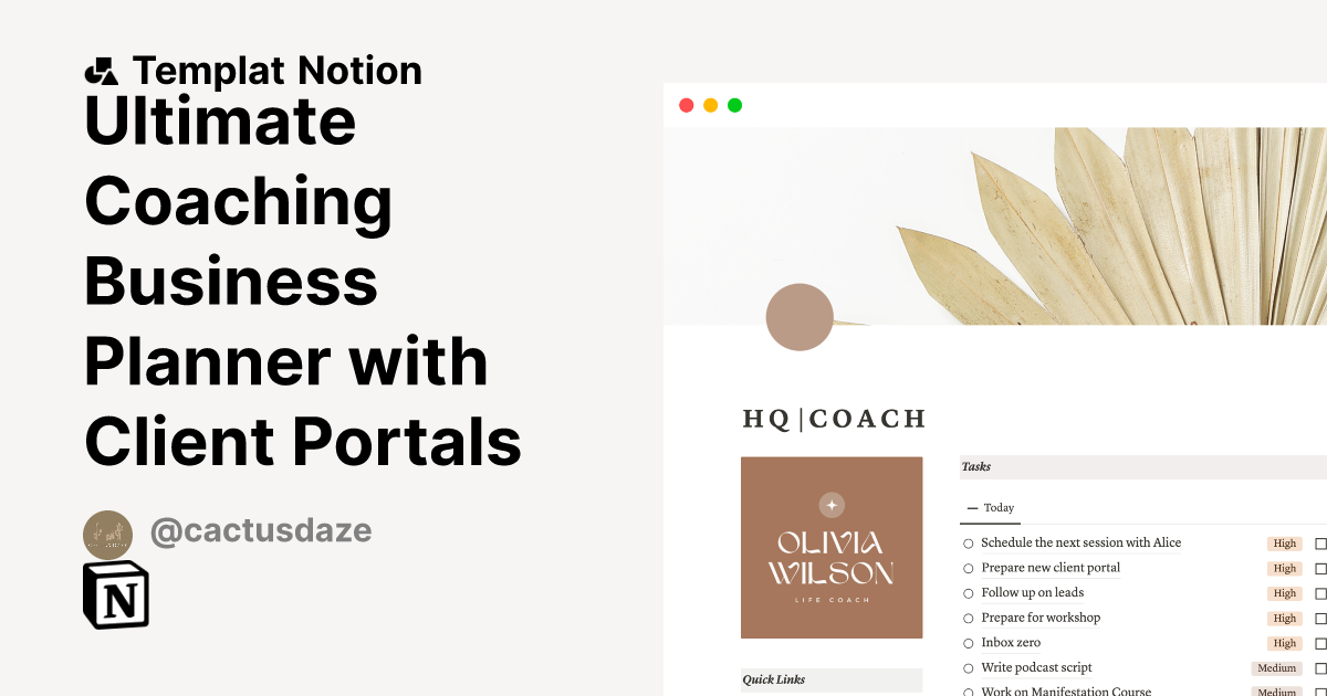 Templat Ultimate Coaching Business Planner with Client Portals | Notion Marketplace