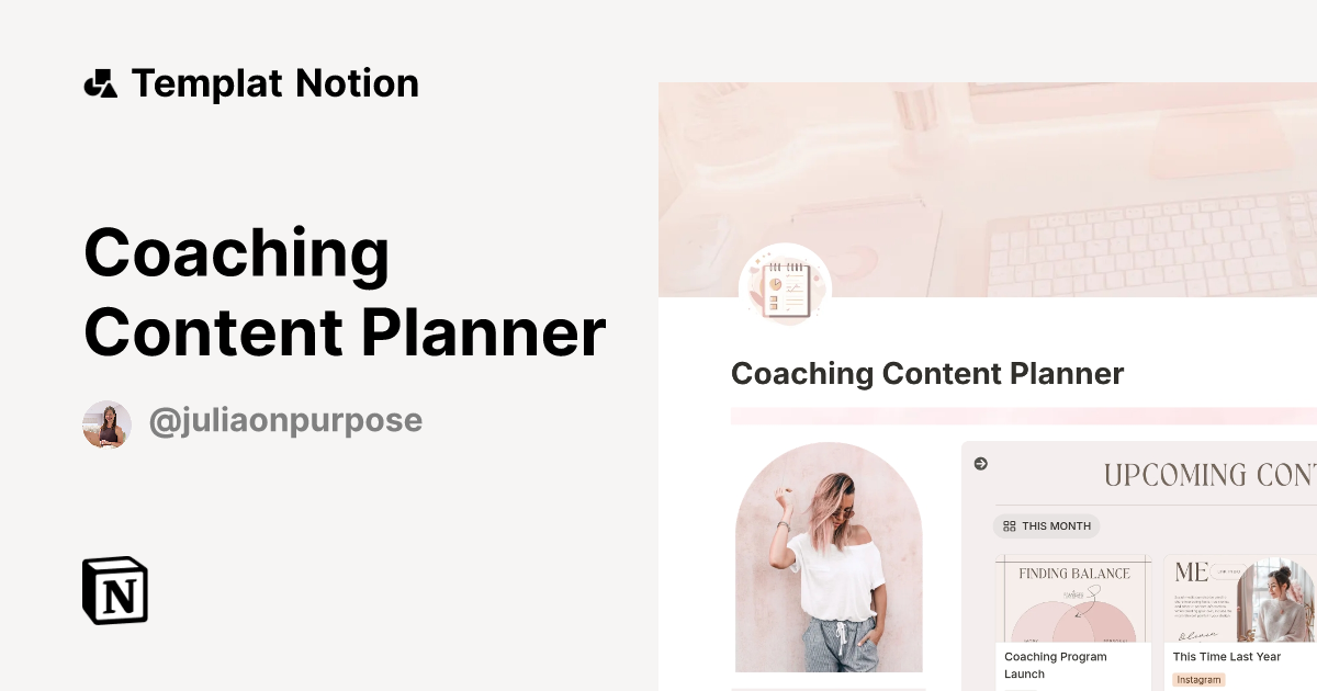 Coaching Content Planner Templat oleh Julia On Purpose | Notion Marketplace