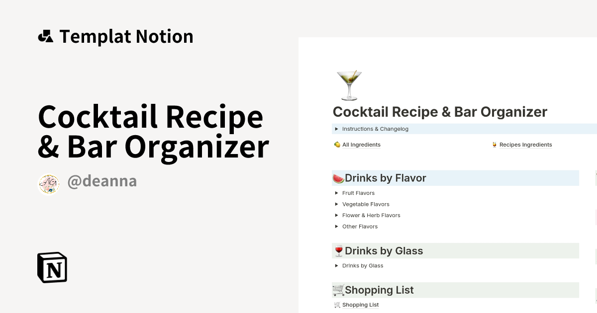 Templat Cocktail Recipe & Bar Organizer | Notion Marketplace