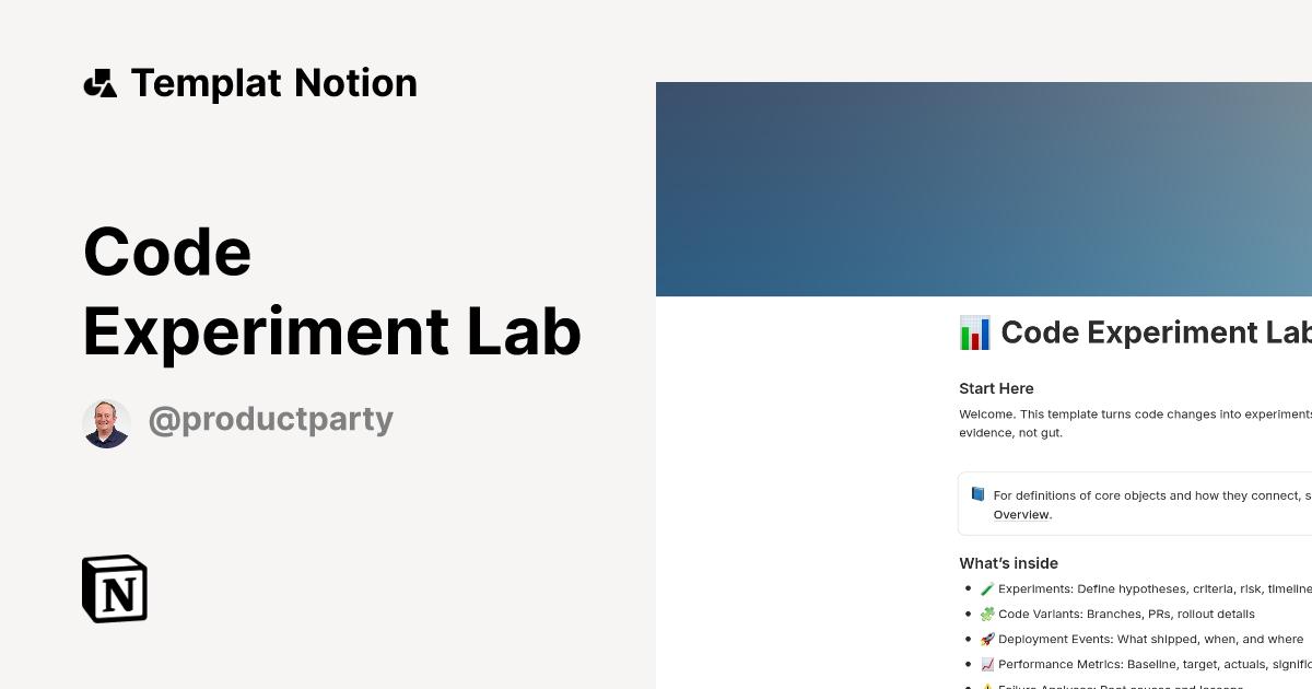 Code Experiment Lab Templat oleh Product Party | Notion Marketplace