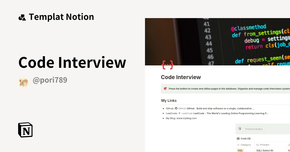 Code Interview Templat oleh Pori | Notion Marketplace