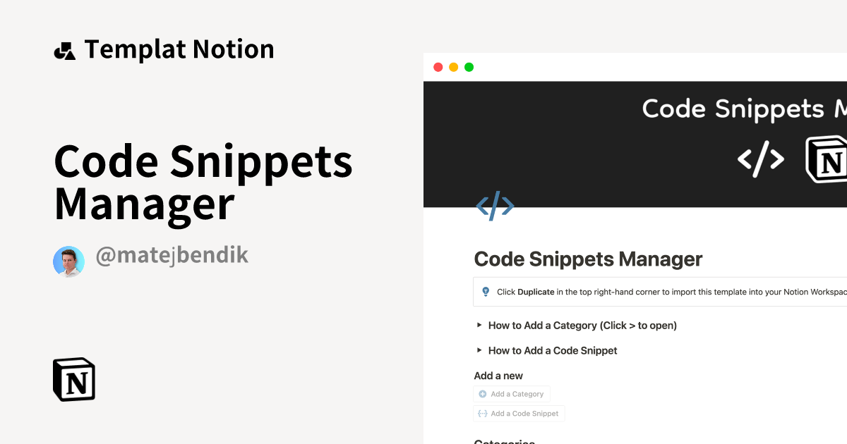 Templat Code Snippets Manager | Notion Marketplace