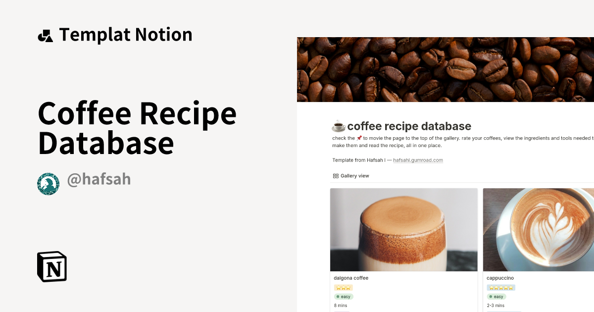 Templat Coffee Recipe Database | Notion Marketplace