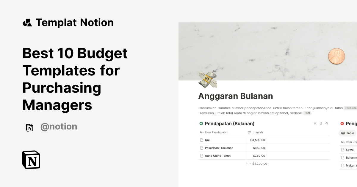Best 10 Budget Templates for Purchasing Managers | Notion Marketplace ...