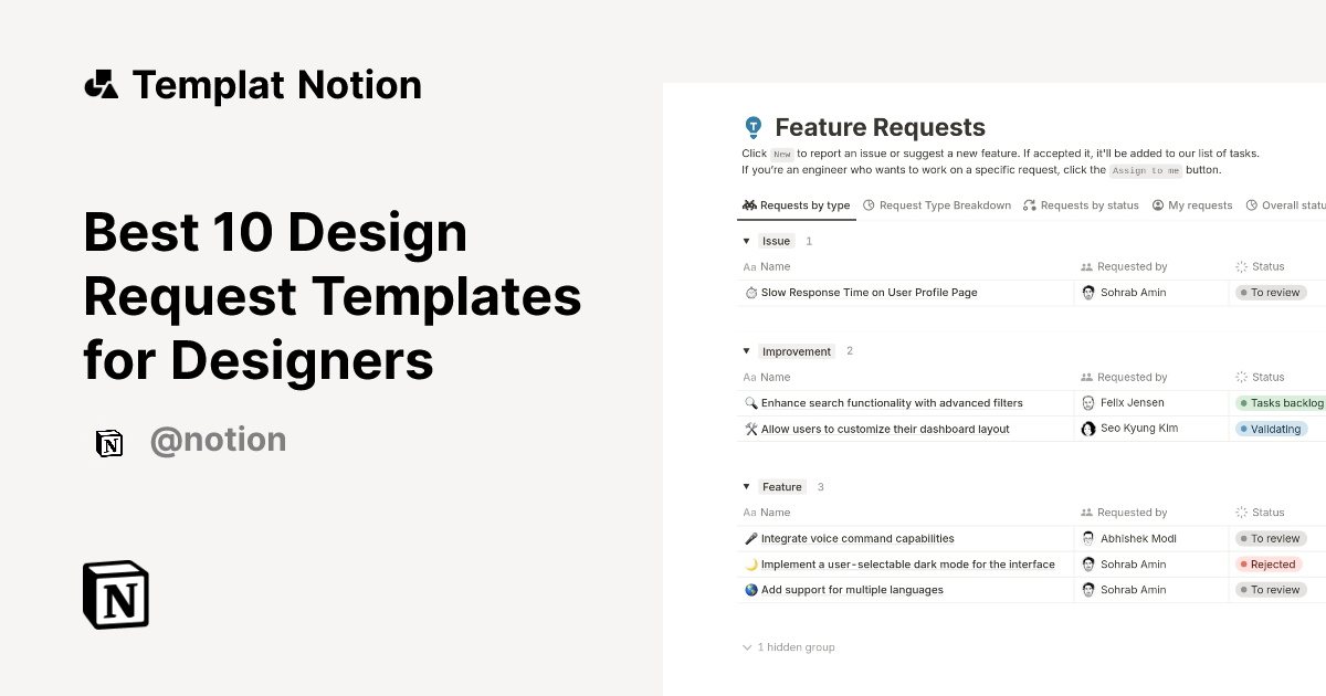 Best 10 Design Request Templates for Designers | Notion Marketplace Templat