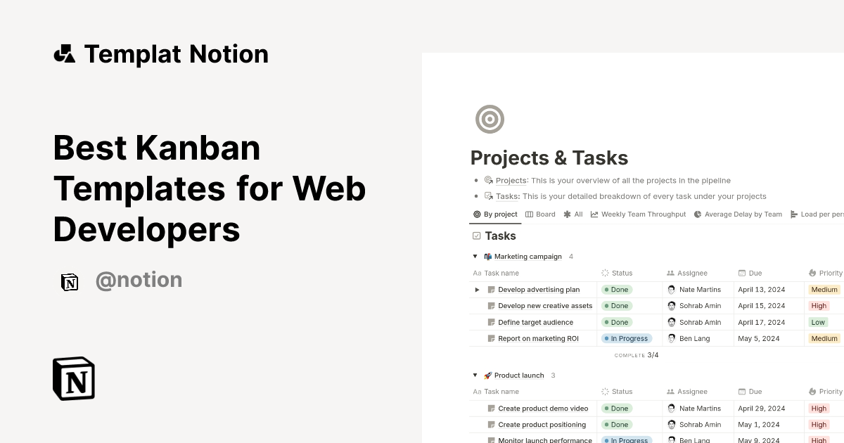 Best Kanban Templates for Web Developers | Notion Marketplace Templat