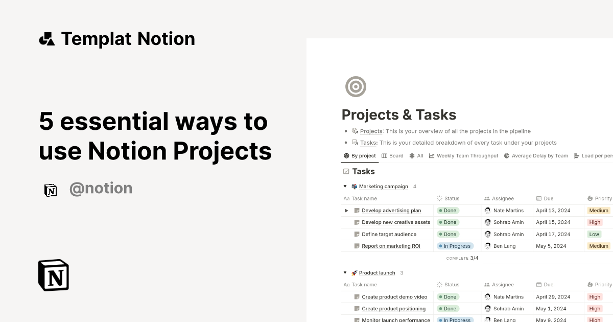 5 essential ways to use Notion Projects | Notion Marketplace Templat