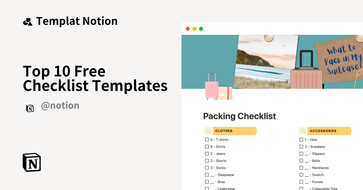 Top 10 Free Checklist Templates | Notion Marketplace Templat