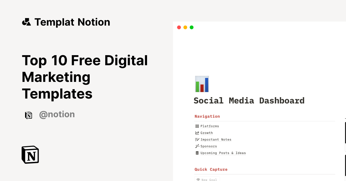 Top 10 Free Digital Marketing Templates | Notion Marketplace Templat