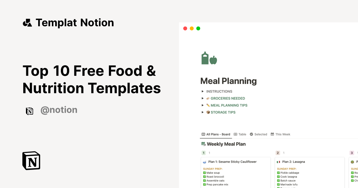 Top 10 Free Food & Nutrition Templates | Notion Marketplace Templat