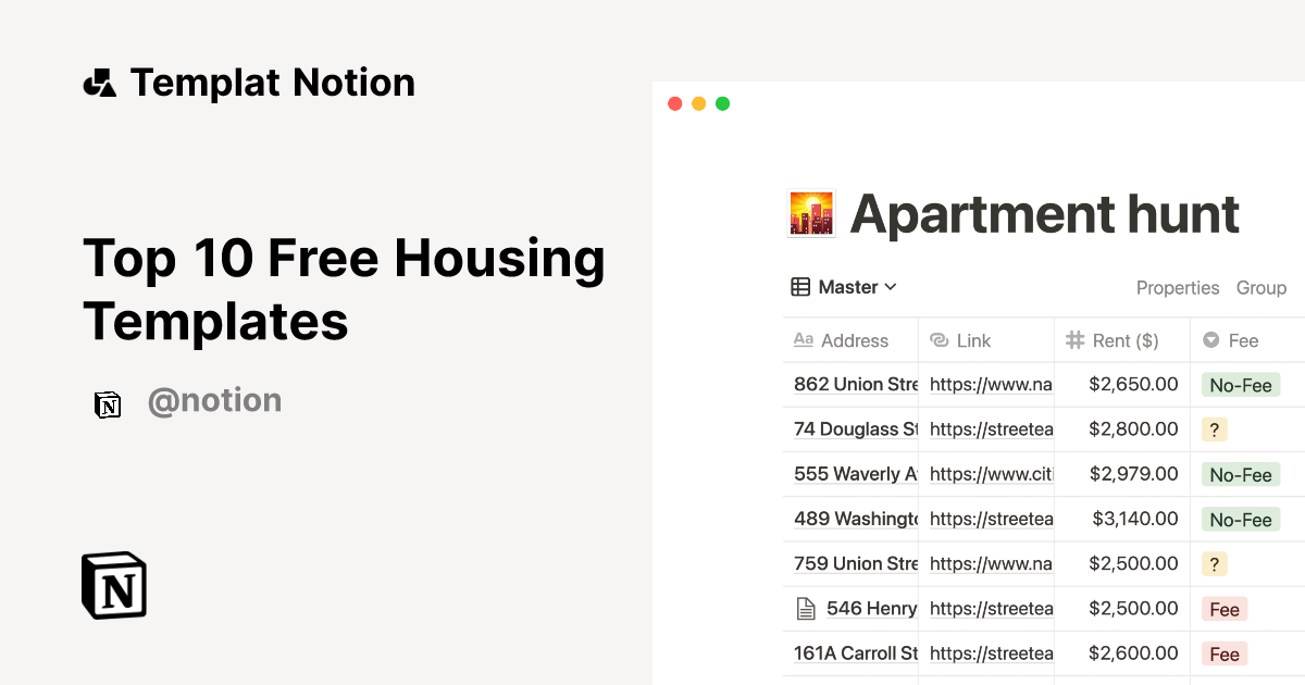 Top 10 Free Housing Templates | Notion Marketplace Templat
