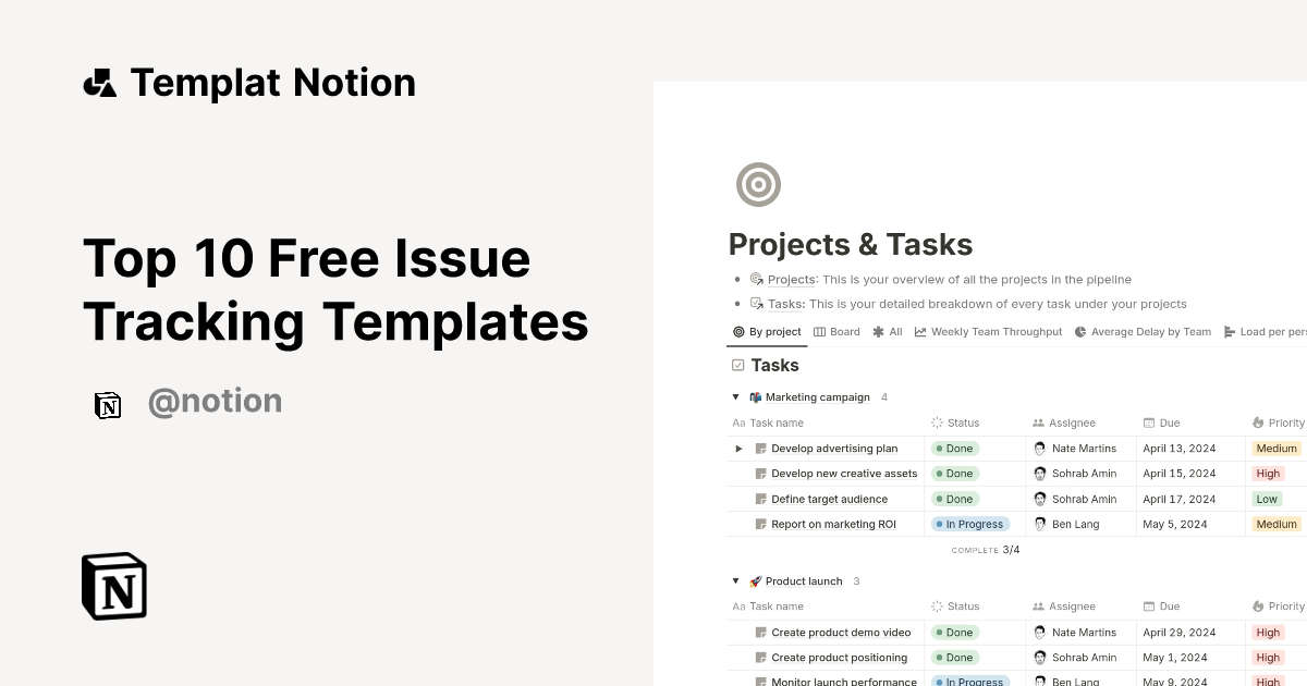 Top 10 Free Issue Tracking Templates | Notion Marketplace Templat