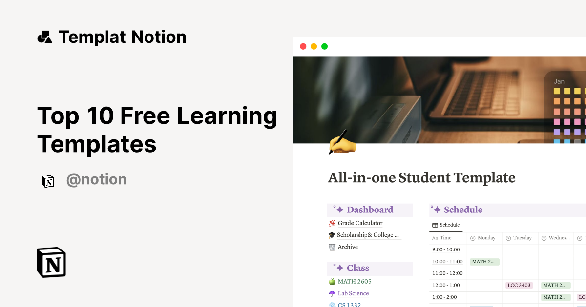 Top 10 Free Learning Templates | Notion Marketplace Templat