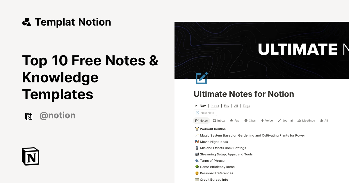 Top 10 Free Notes & Knowledge Templates | Notion Marketplace Templat