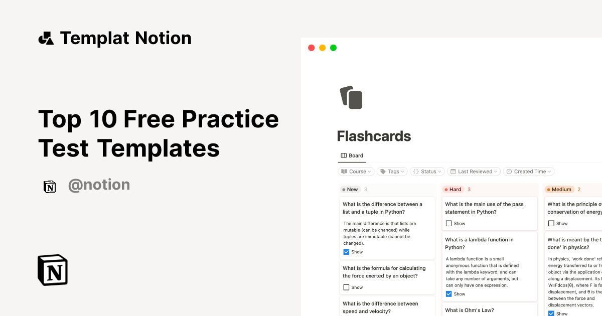 Top 10 Free Practice Test Templates | Notion Marketplace Templat