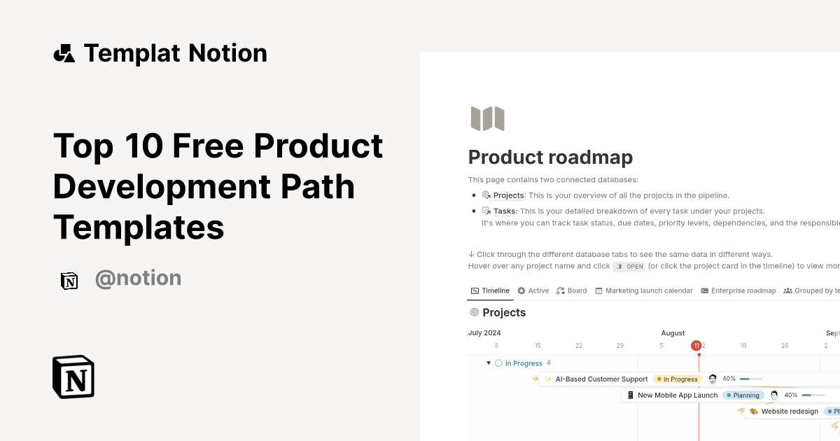Top 10 Free Product Development Path Templates | Notion Marketplace Templat