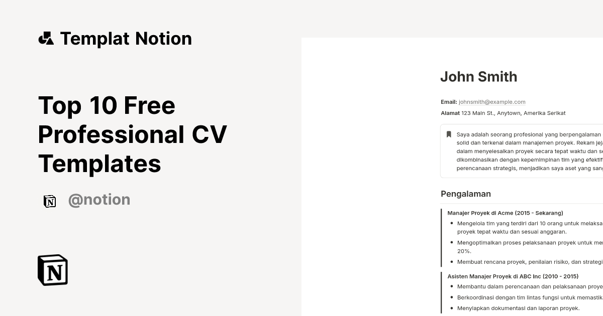 Top 10 Free Professional CV Templates | Notion Marketplace Templat