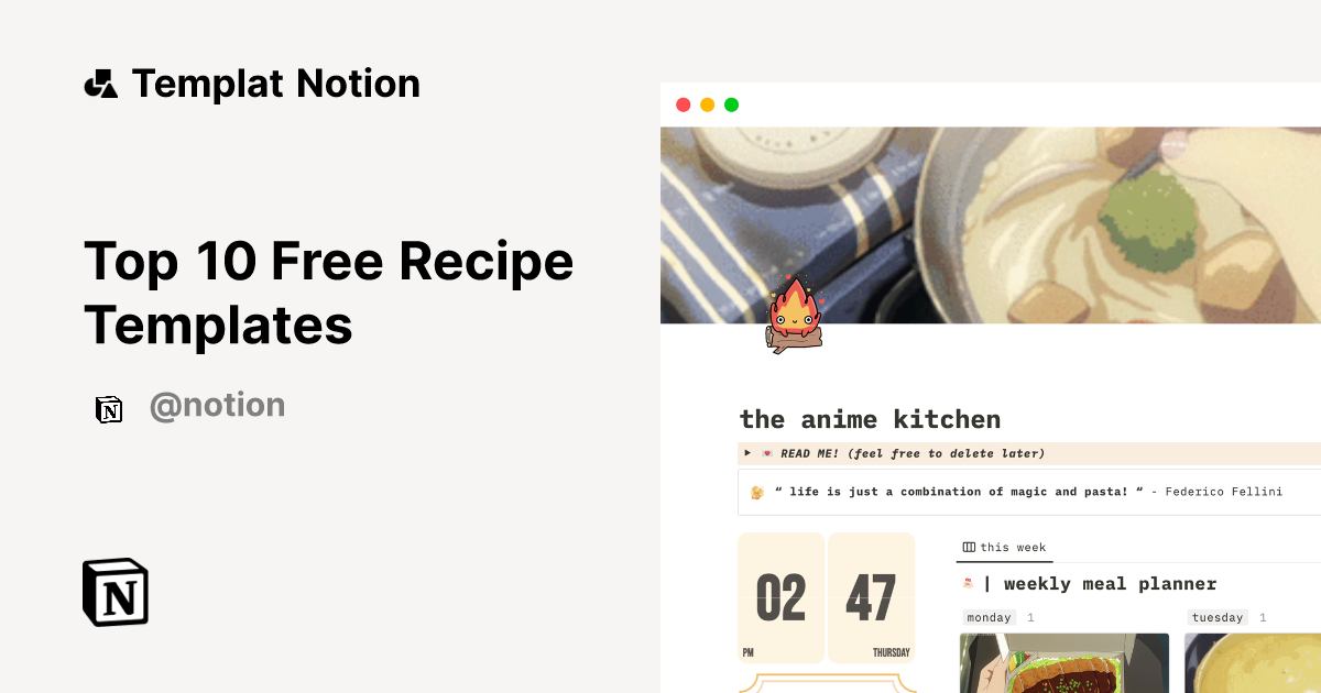 Top 10 Free Recipe Templates | Notion Marketplace Templat
