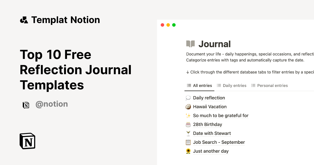 Top 10 Free Reflection Journal Templates | Notion Marketplace Templat