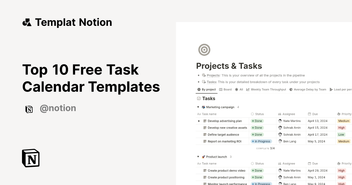 Top 10 Free Task Calendar Templates | Notion Marketplace Templat