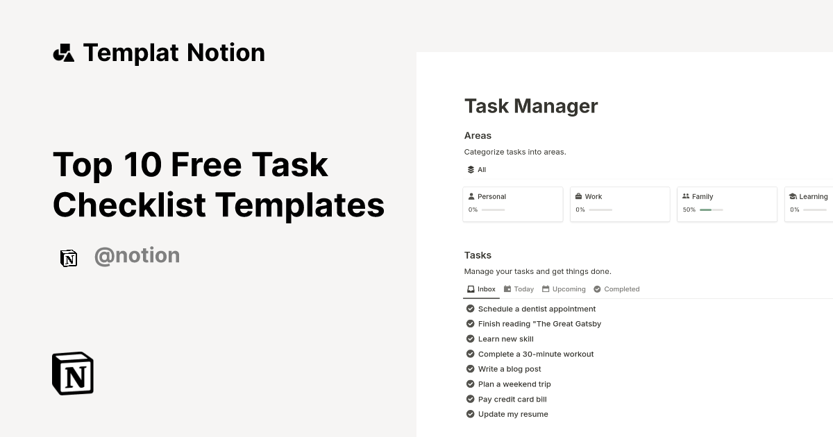 Top 10 Free Task Checklist Templates | Notion Marketplace Templat