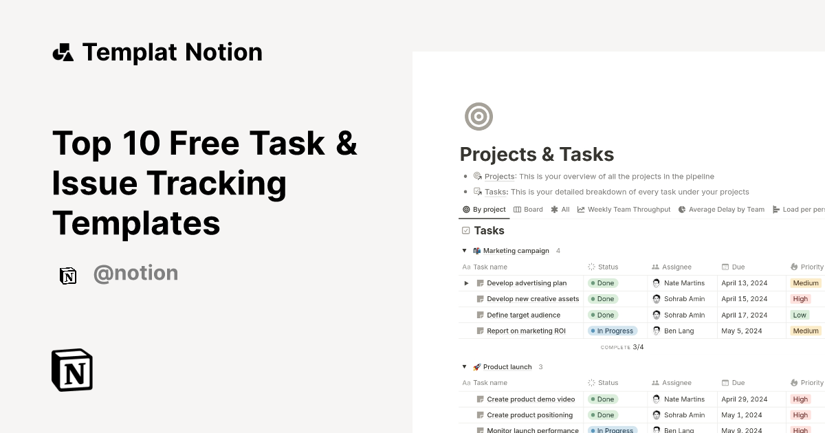 Top 10 Free Task & Issue Tracking Templates | Notion Marketplace Templat