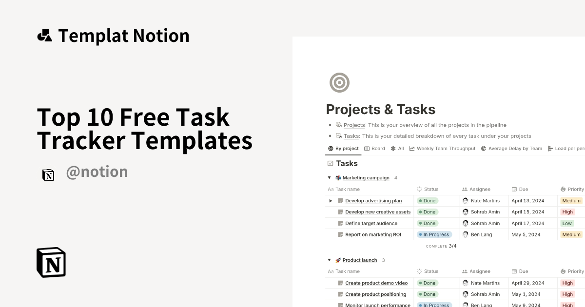 Top 10 Free Task Tracker Templates | Notion Marketplace Templat