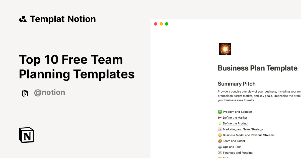 Top 10 Free Team Planning Templates | Notion Marketplace Templat