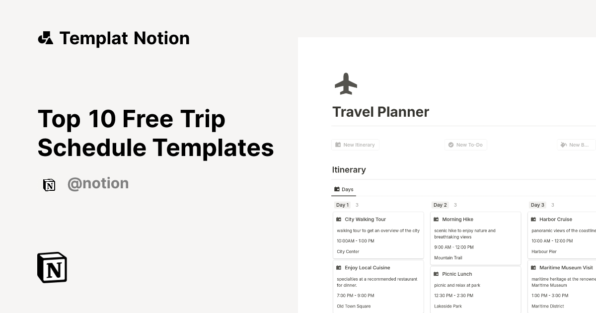 Top 10 Free Trip Schedule Templates | Notion Marketplace Templat