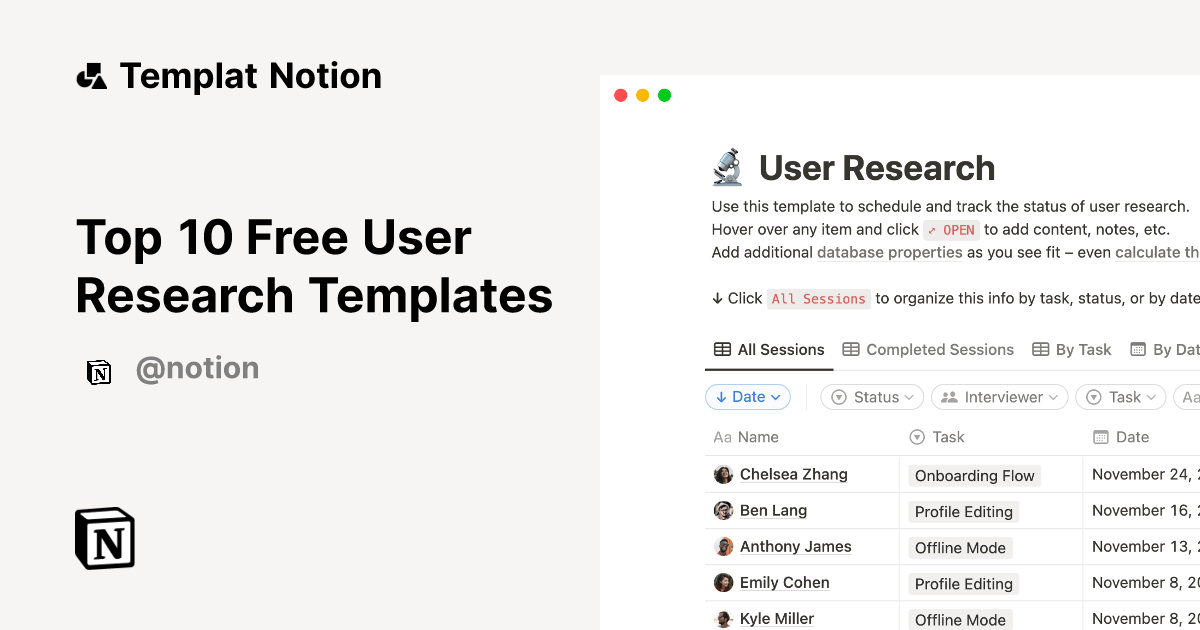 Top 10 Free User Research Templates | Notion Marketplace Templat
