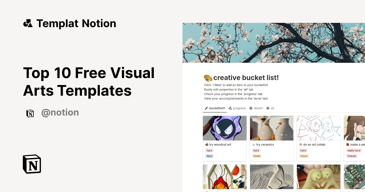 Top 10 Free Visual Arts Templates | Notion Marketplace Templat