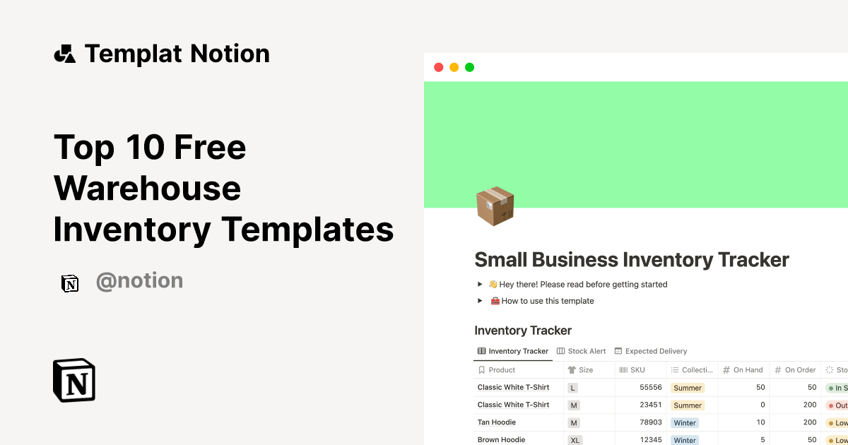 Top 10 Free Warehouse Inventory Templates | Notion Marketplace Templat