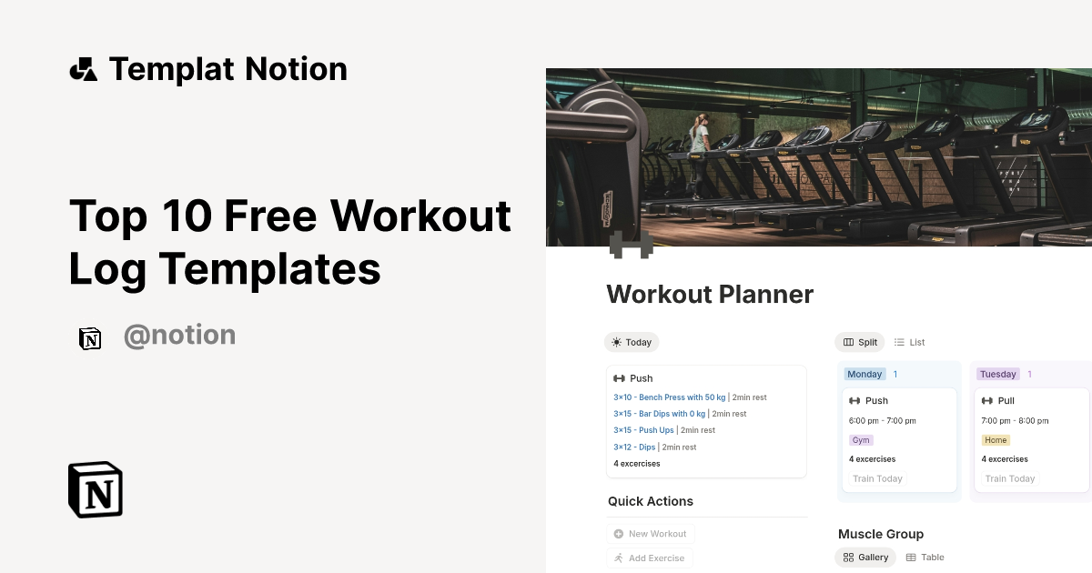 Top 10 Free Workout Log Templates | Notion Marketplace Templat