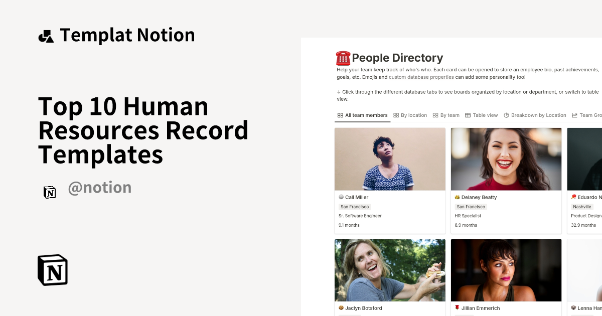 Top 10 Human Resources Record Templates | Notion Marketplace Templat